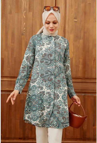 Neva Style - Desenli Çağla Yeşili Tesettür Viskon Tunik 11524CY Neva Style - Desenli Çağla Yeşili Tesettür Viskon Tunik 11524CY