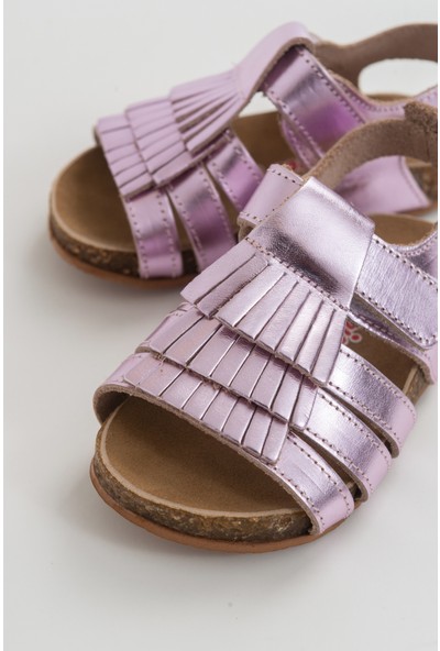 Minipicco Kız Cocuk Pembe Deri Ortopedik Destekli Çocuk Sandalet