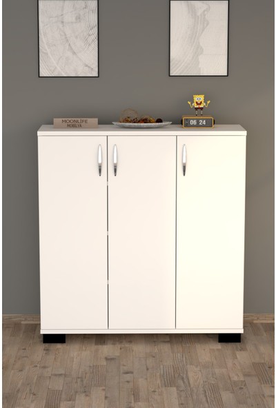 Moonlife Florida Çok Amaçlı 3 Kapaklı Dolap Beyaz