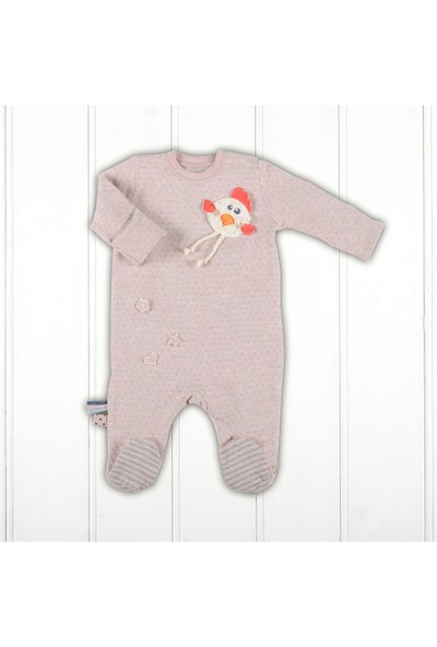 Organicera Organik Aplikeli Patikli Kız Bebek Tulum, Pembe Melanj