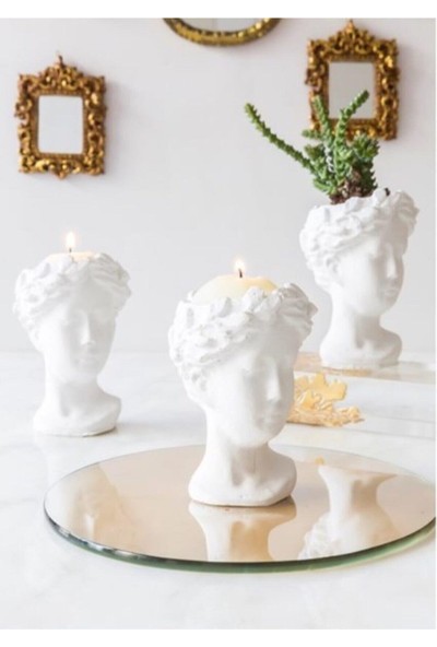 CM&HM Aynalı Home 3 Lü Beyaz Beton Mini Helen Heykel Saksı