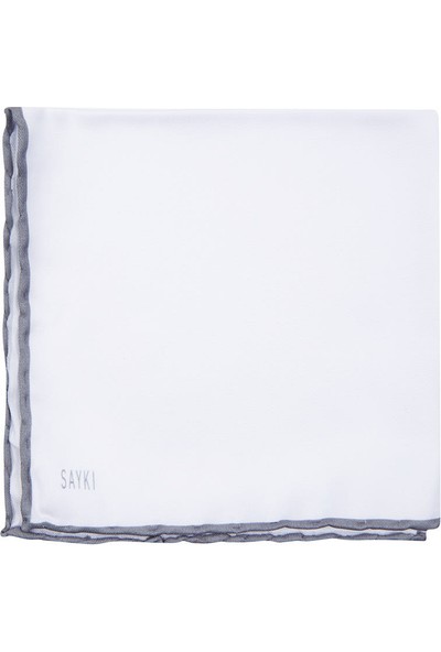 Hatemoğlu Beyaz - Gri Biyeli Cep Mendili Hatemoğlu Beyaz - Gri Biyeli Cep Mendili