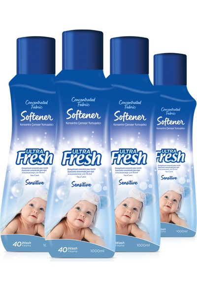 Ultra Fresh Softener Konsantre Çamaşır Yumuşatıcı Hassas 1 Lt 40 Yıkama x 4 Adet