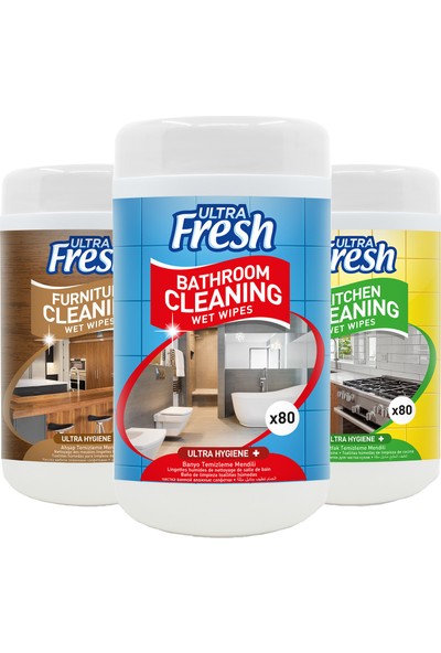 Ultra Fresh Banyo & Mobilya & Mutfak Temizleme Mendil Set 80 Yaprak 3'lü
