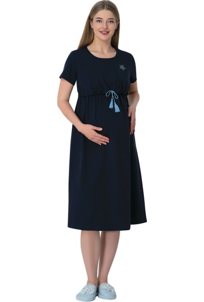 Mecit 5643 Lacivert Emzirme Özellikli Hamile Lohusa Elbise