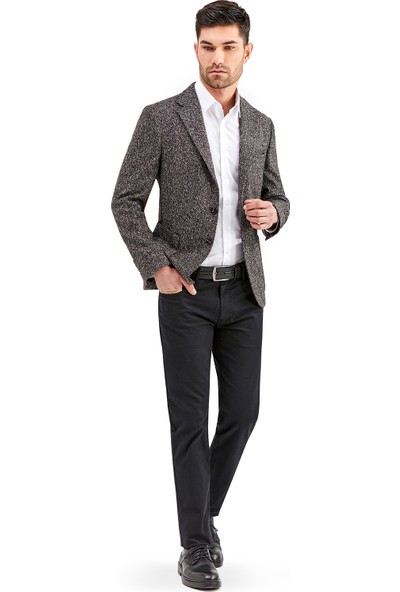 İmza Siyah Örme Kendinden Desenli 6 Drop Slim Fit Ceket