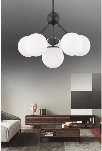 Felix 6'lı Siyah Beyaz Cam Modern Avize