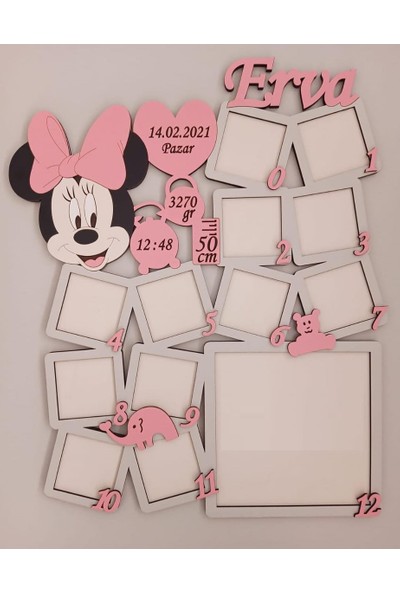 Moyaka Minnie Mouse-2 Figürlü 12 Resimli Doğum Günü Panosu Moyaka Minnie Mouse-2 Figürlü 12 Resimli Doğum Günü Panosu