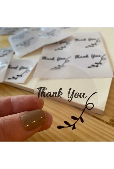 Şeffaf Sticker Thank You - 3 cm Çapında 60 Adet