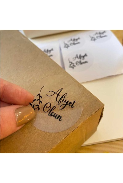 Şeffaf Sticker Afiyet Olsun - 3 cm Çapında 60 Adet