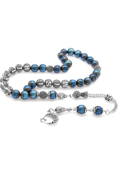 Nipora Kararmaz Metal Püsküllü Küre Kesim Isim Yazılı Mavi Hematit Doğaltaş Tesbih Nipora Kararmaz Metal Püsküllü Küre Kesim Isim Yazılı Mavi Hematit Doğaltaş Tesbih