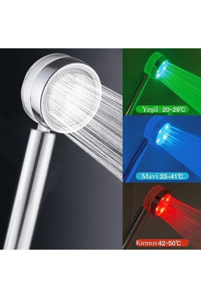 ISin@rasta sı Ayarlı Duş Başlığı LED Işıklı Su Tasarruflu Isıya Göre Renk Değişimi