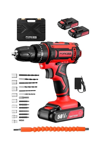 Forces Power Alman Teknoloji 58 V 10 Ah Bakır Sargı Metal Şanzıman Çift Akülü Darbeli Matkap ve Vidalama Seti Forces Power Alman Teknoloji 58 V 10 Ah Bakır Sargı Metal Şanzıman Çift Akülü Darbeli Matkap ve Vidalama Seti