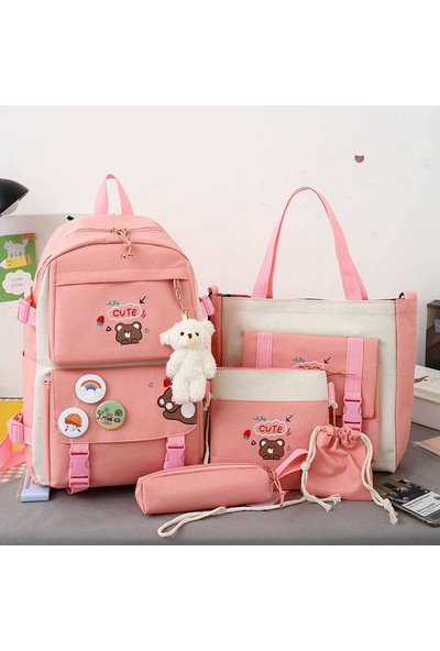 5 Adet Setleri Tuval Schoolbag Kadın Ilköğretim Okulu Öğrencileri Ortaokul Büyük Kapasiteli Kız Net Kırmızı Sırt Çantası 5 Adet Setleri Tuval Schoolbag Kadın Ilköğretim Okulu Öğrencileri Ortaokul Büyük Kapasiteli Kız Net Kırmızı Sırt Çantası