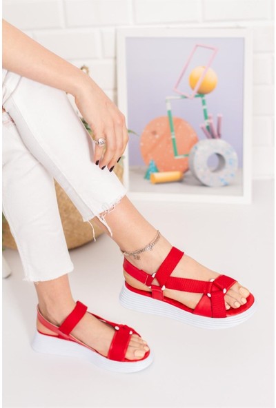 Sophiy Kırmızı Cilt Sandalet