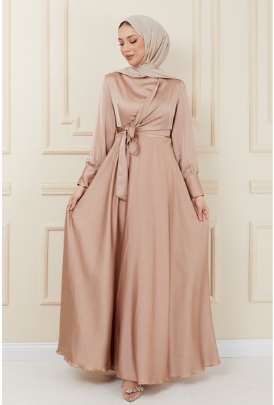 İmaj Butik Büyük Beden Mevlana Model Saten Tesettür Abiye/vizon İmaj Butik Büyük Beden Mevlana Model Saten Tesettür Abiye/vizon