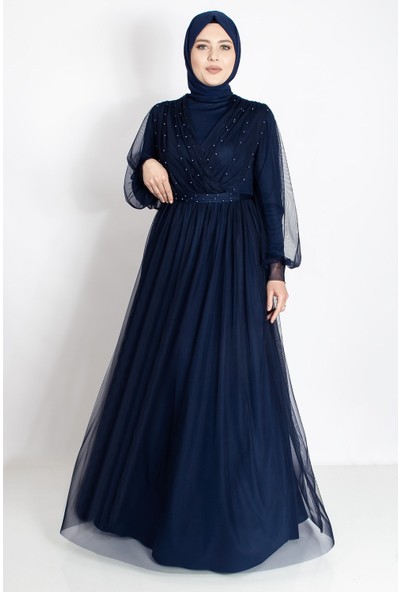 Fahima Inci Taş Detaylı Tül Abiye Lacivert FHM830 Fahima Inci Taş Detaylı Tül Abiye Lacivert FHM830