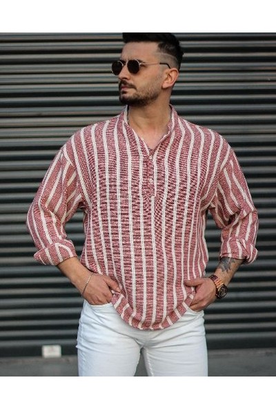 Rocqerx Ham Keten Hakim Yaka Oversize Gömlek