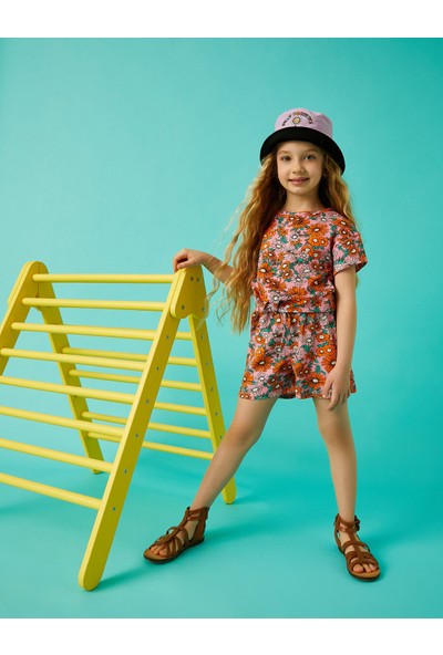 Koton Kız Çocuk Çiçekli Beli Bağcıklı Şort Pamuklu