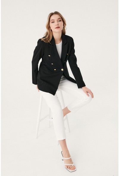 FullaModa Cep Detaylı Kruvaze Blazer Ceket