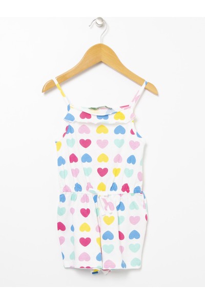 Limon U Yaka Standart Kalıp Desenli Ekru Kız Çocuk Tulum - Mb-99