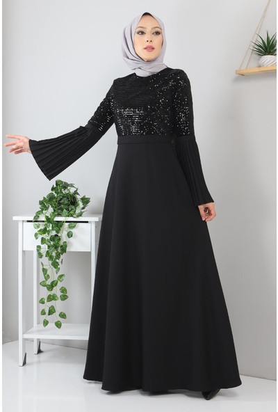 Moda Mihram Piliseli Pulpayetli Abiye Siyah Moda Mihram Piliseli Pulpayetli Abiye Siyah