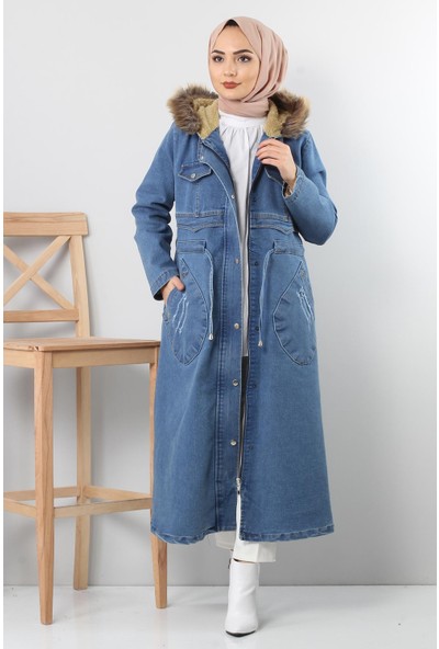 Cep Kapaklı Tesettür Kot Mont Açık Kot