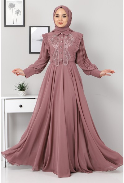 Moda Mihram Piliseli Incili Abiye Gül Kurusu