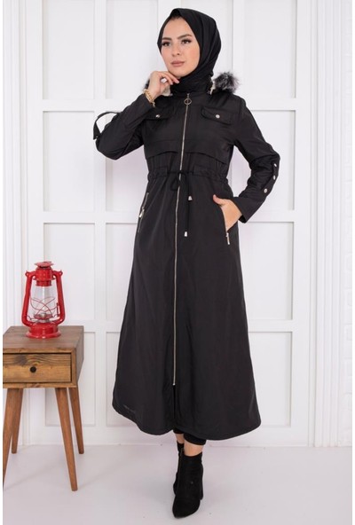 Moda Mihram Cebi Fermuarlı Mont Siyah