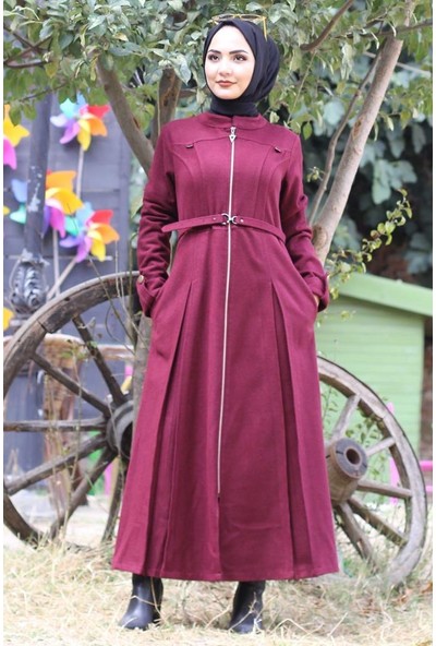 Moda Mihram Fermuarlı Tesettür Kaşe Bordo