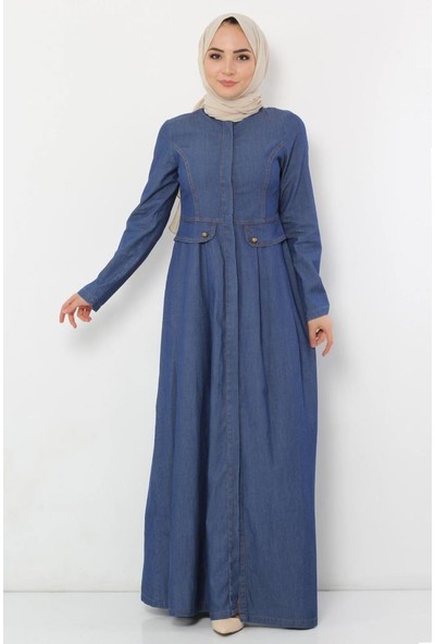 Moda Mihram Gizli Düğmeli Tesettür Ferace Koyu Kot Moda Mihram Gizli Düğmeli Tesettür Ferace Koyu Kot
