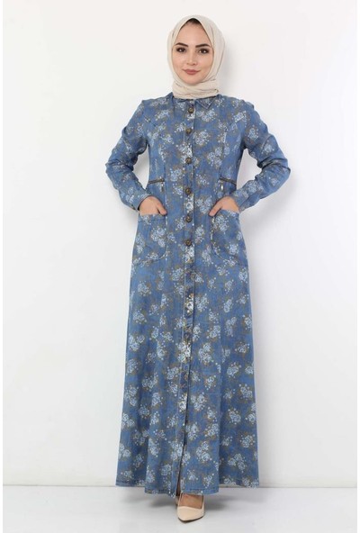 Moda Mihram Fermuar Detaylı Tesettür Ferace Açık Kot Moda Mihram Fermuar Detaylı Tesettür Ferace Açık Kot