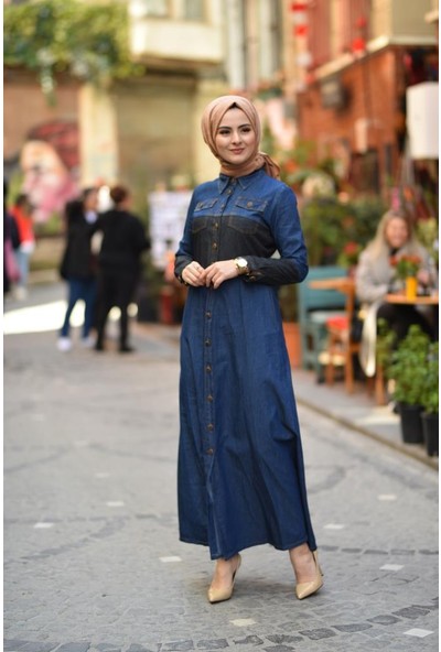 Moda Mihram Düğmeli Garnili Ferace Koyu Kot Moda Mihram Düğmeli Garnili Ferace Koyu Kot