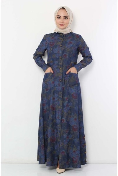 Moda Mihram Fermuar Detaylı Tesettür Ferace Koyu Kot Moda Mihram Fermuar Detaylı Tesettür Ferace Koyu Kot