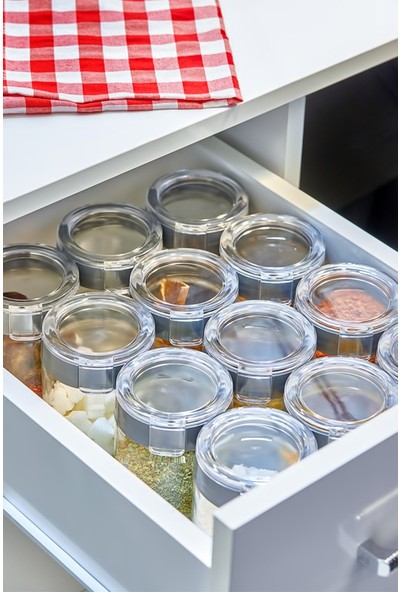 12 Adet Cam Çekmece Içi Düzenleyici Kavanoz Baharatlık