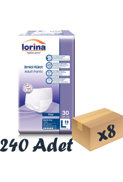 Lorina Yetişkin Emici Külot Large 30'Lu 8 Paket 240 Adet Lorina Yetişkin Emici Külot Large 30'Lu 8 Paket 240 Adet