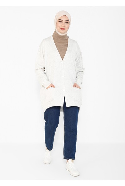 Tavin Cep Detaylı Düğmeli Triko Hırka - Kemik - Tavin Tavin Cep Detaylı Düğmeli Triko Hırka - Kemik - Tavin