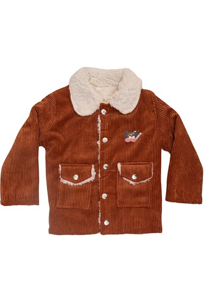 Mika Bebek Içi Yünlü Tarçın Kız Çocuk Kadife Kışlık Ceket
