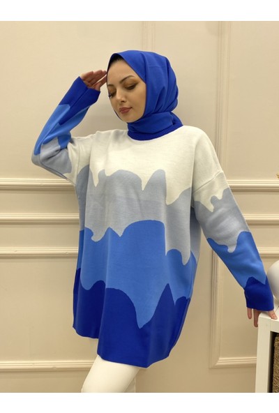 Karzen Desenli Triko Kazak Mavi Karzen Desenli Triko Kazak Mavi