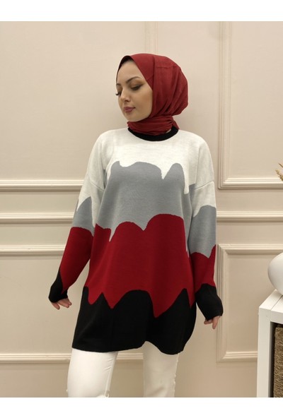 Karzen Desenli Triko Kazak Kırmızı Karzen Desenli Triko Kazak Kırmızı