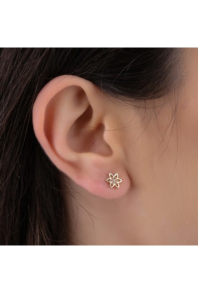 Siena 14 Ayar Taşlı Çiçek Küpe