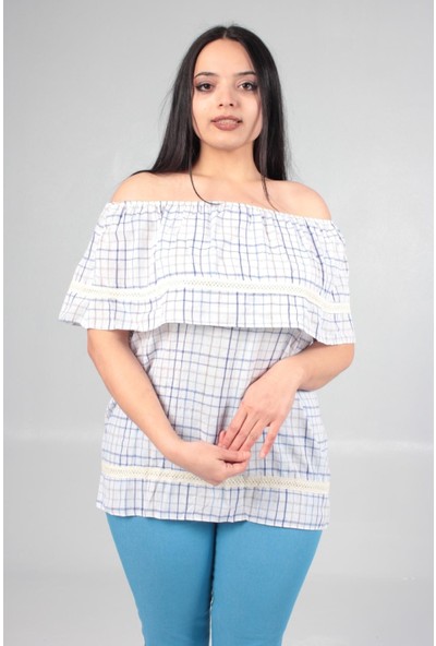 Truva Xxl Büyük Beden Kadın Giyim Omuz Detaylı Pamuklu Bluz BZ609