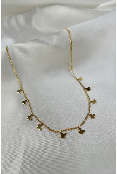 Hiya Accessory Çelik Kelebek Desenli Gold Kolye 45-50CM Hiya Accessory Çelik Kelebek Desenli Gold Kolye 45-50CM