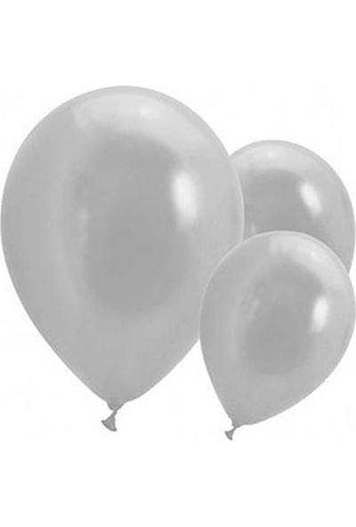 6 Inç Metalik Gümüş Renk Dekorasyon Balonu (15 CM)10LU Paket
