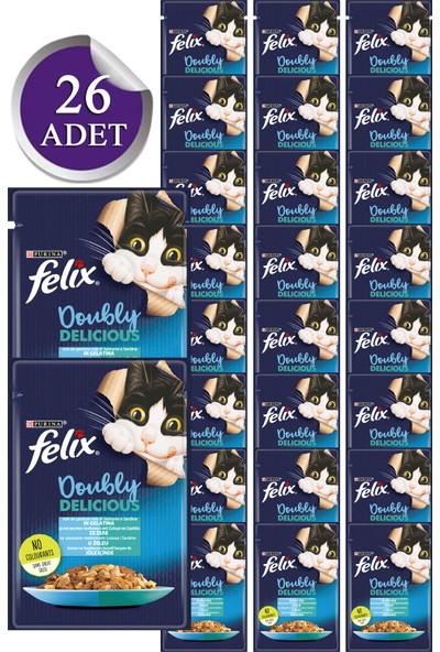 Purina Felix Somon ve Sardalya Çifte Lezzet 26 x 85 gr Purina Felix Somon ve Sardalya Çifte Lezzet 26 x 85 gr