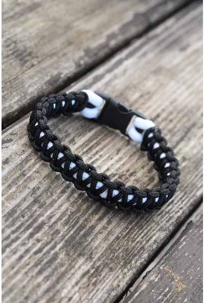 Bkmc Beyaz Siyah Parakord Erkek Bileklik