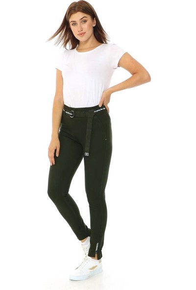 Estensivo Haki Renk Kadife Kumaş Fitilli Tayt Pantolon
