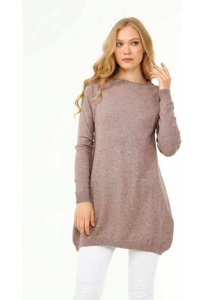 Hergün Moda Kadın Payet Detaylı Kazak Beıge