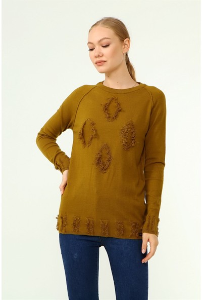 Hergün Moda Kadın Ön Püskül Detaylı Kazak Oriw