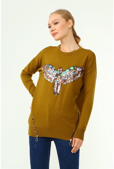 Hergün Moda Kadın Önü Kanat Detaylı Kazak Oriw